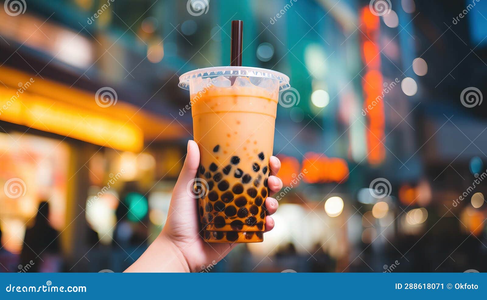 Closeup Hand Holding Drink Tapioca Bubbles Milk Tea. Stock Illustration ...