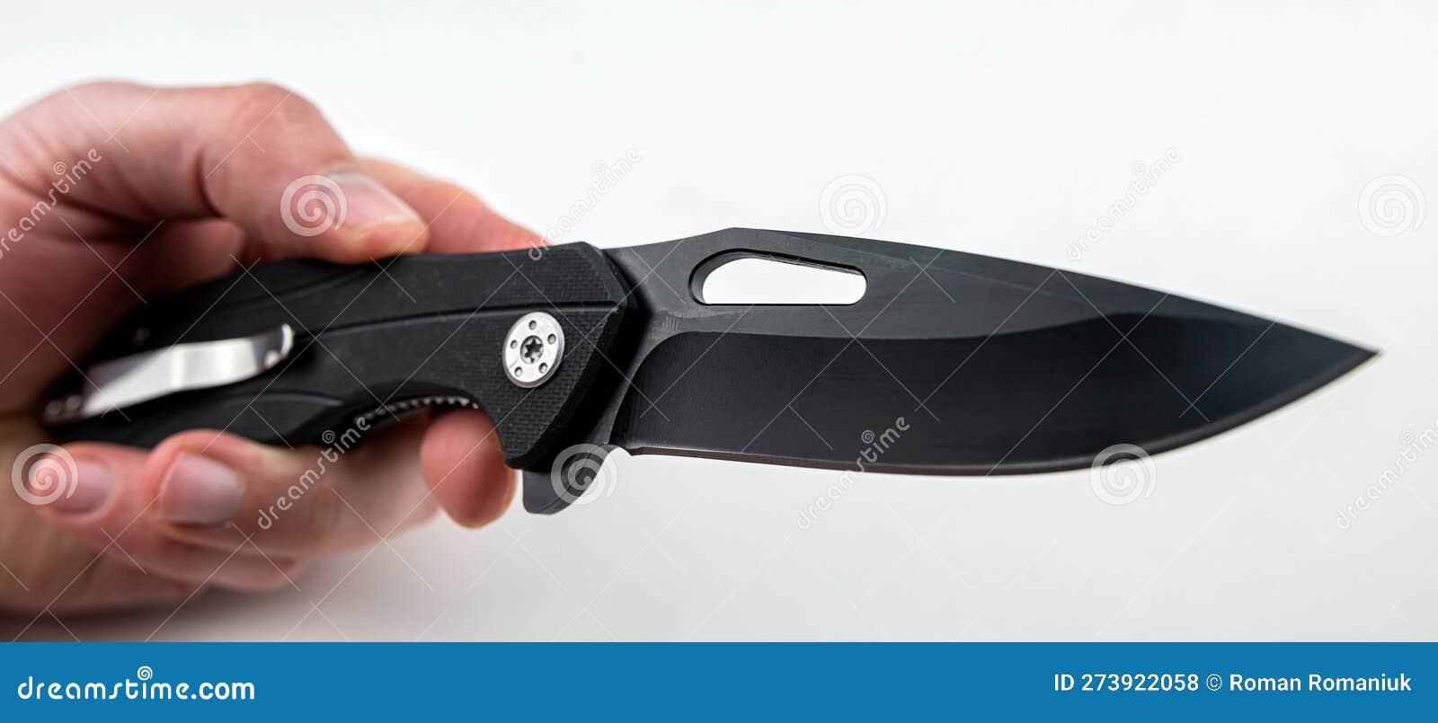 Closeup Hand Holding a Tanto Combat Knife on White Stock Photo - Image ...