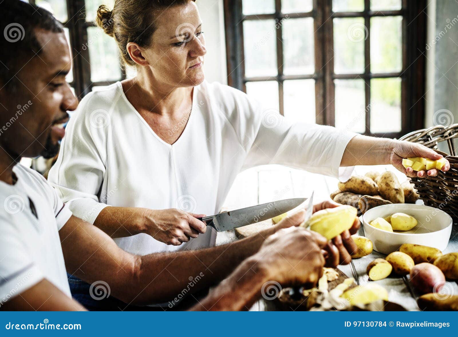Closeup of Hand with Knife Peeling Potato Skin Stock Photo - Image of ...