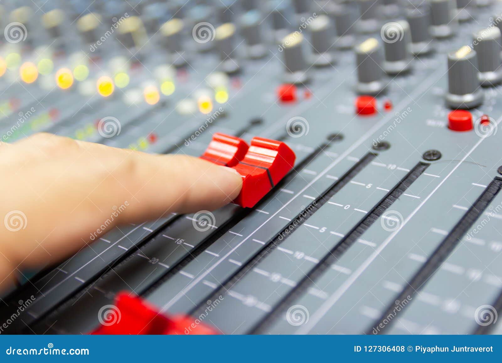 Hand of Man Control Mixing Console of a Big HiFi System the Audio ...