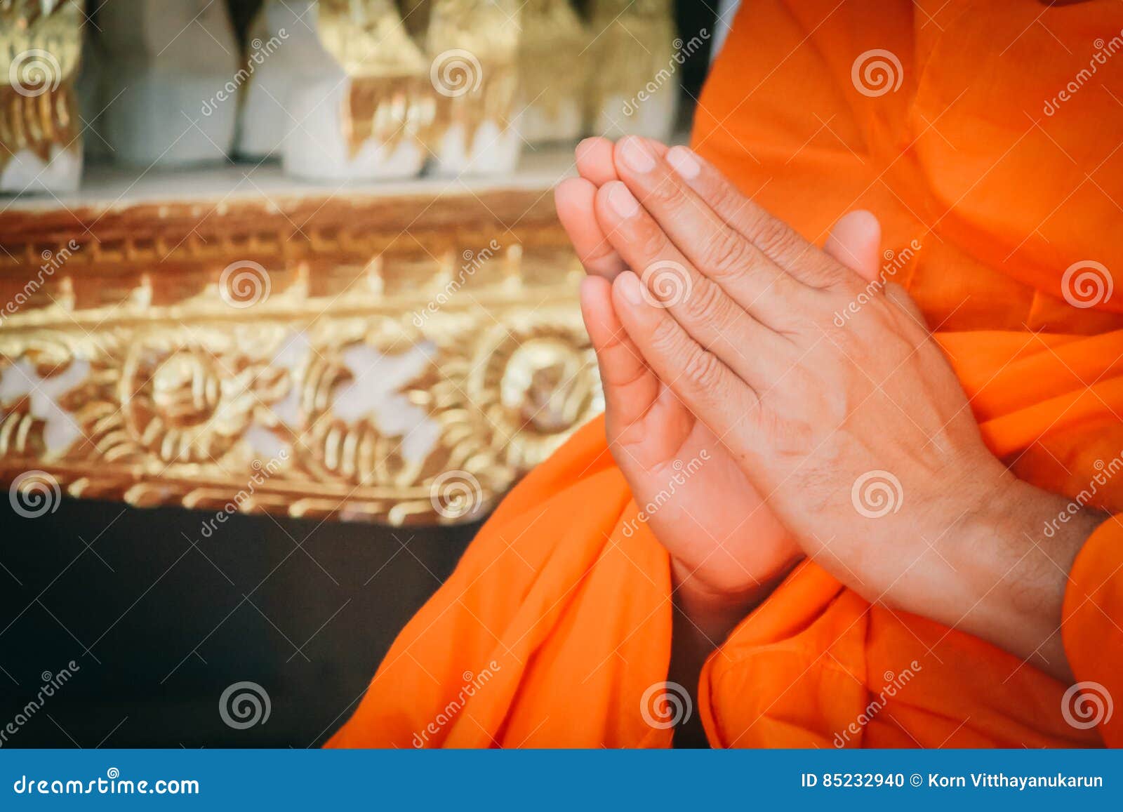 Closeup Hand Pray of Thai Monk. Stock Photo - Image of meditation, holy ...
