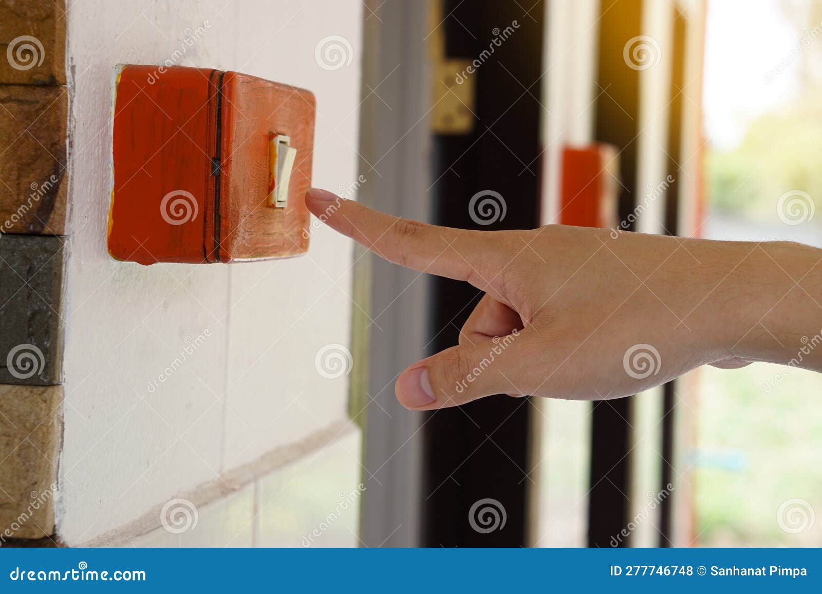 Closeup Hand is Press Electric Switch To Switch Off the Light after ...