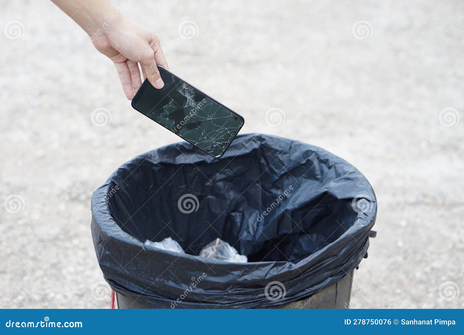 Closeup Hand Throw Broken Smartphone into the Bin Stock Photo - Image ...