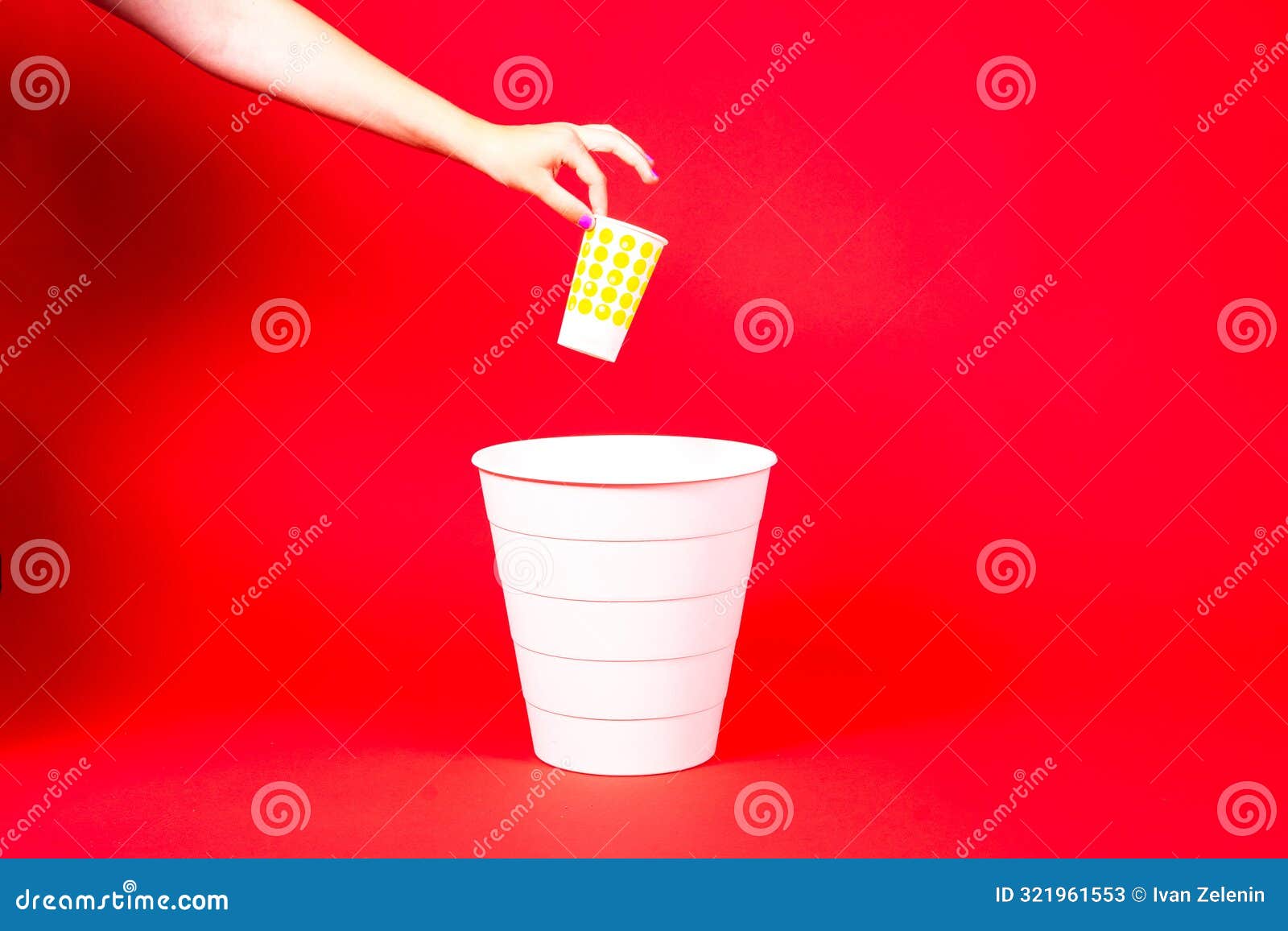Closeup Hand Throwing Empty Paper Disposable Coffee Cup in Recycling ...