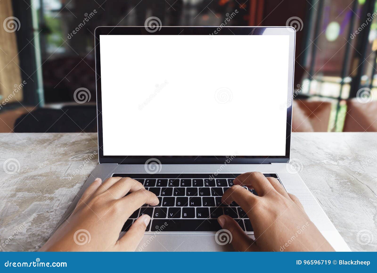 Closeup Hand Typing Keyboard Computer in Coffee Shop Stock Image ...