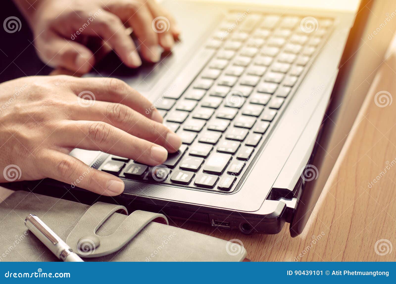 Closeup Hand are Using Laptops. Stock Image - Image of notebook ...