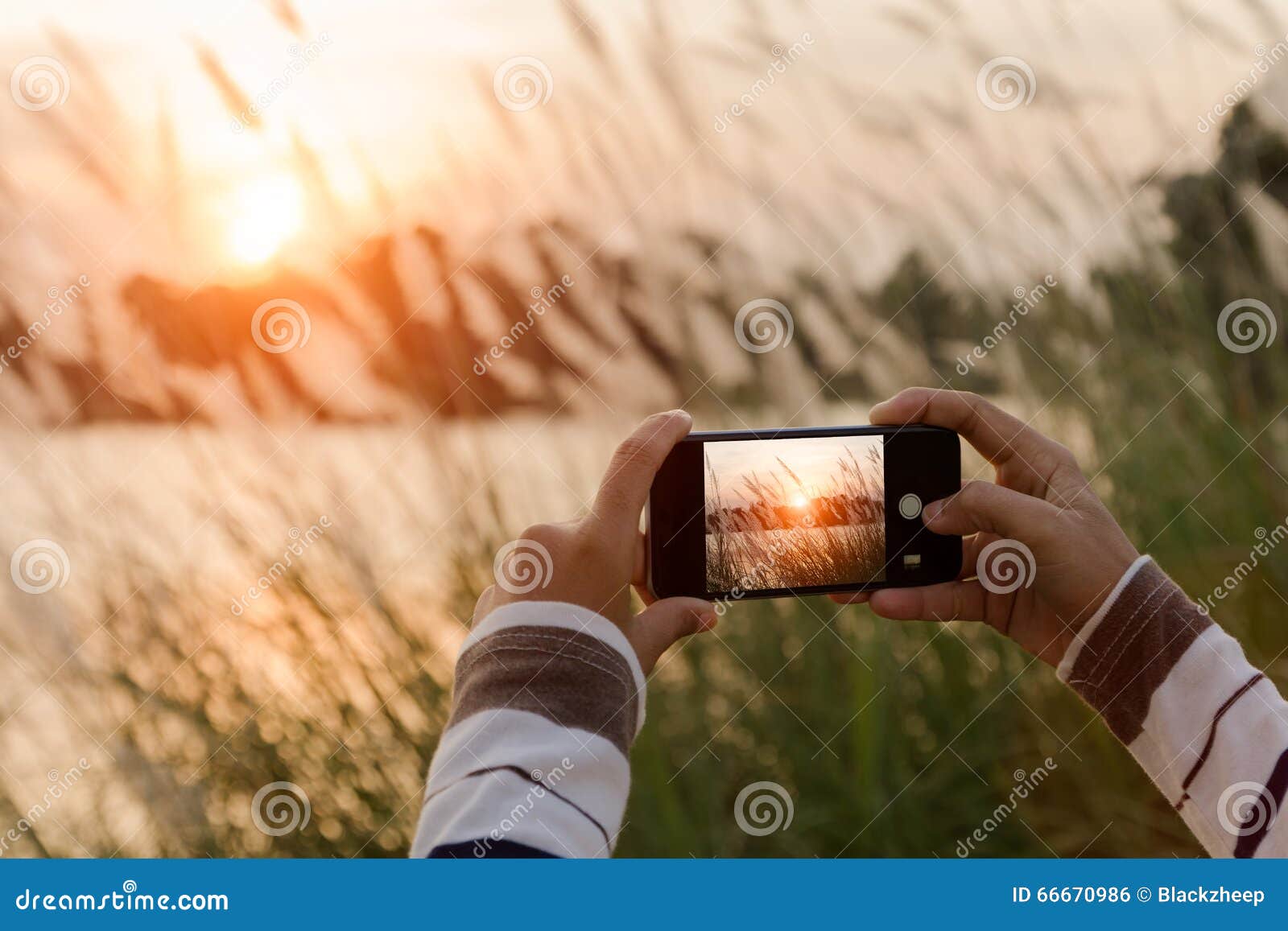 Closeup Hand Using Phone Taking Landscape Photo Stock Photo - Image of ...