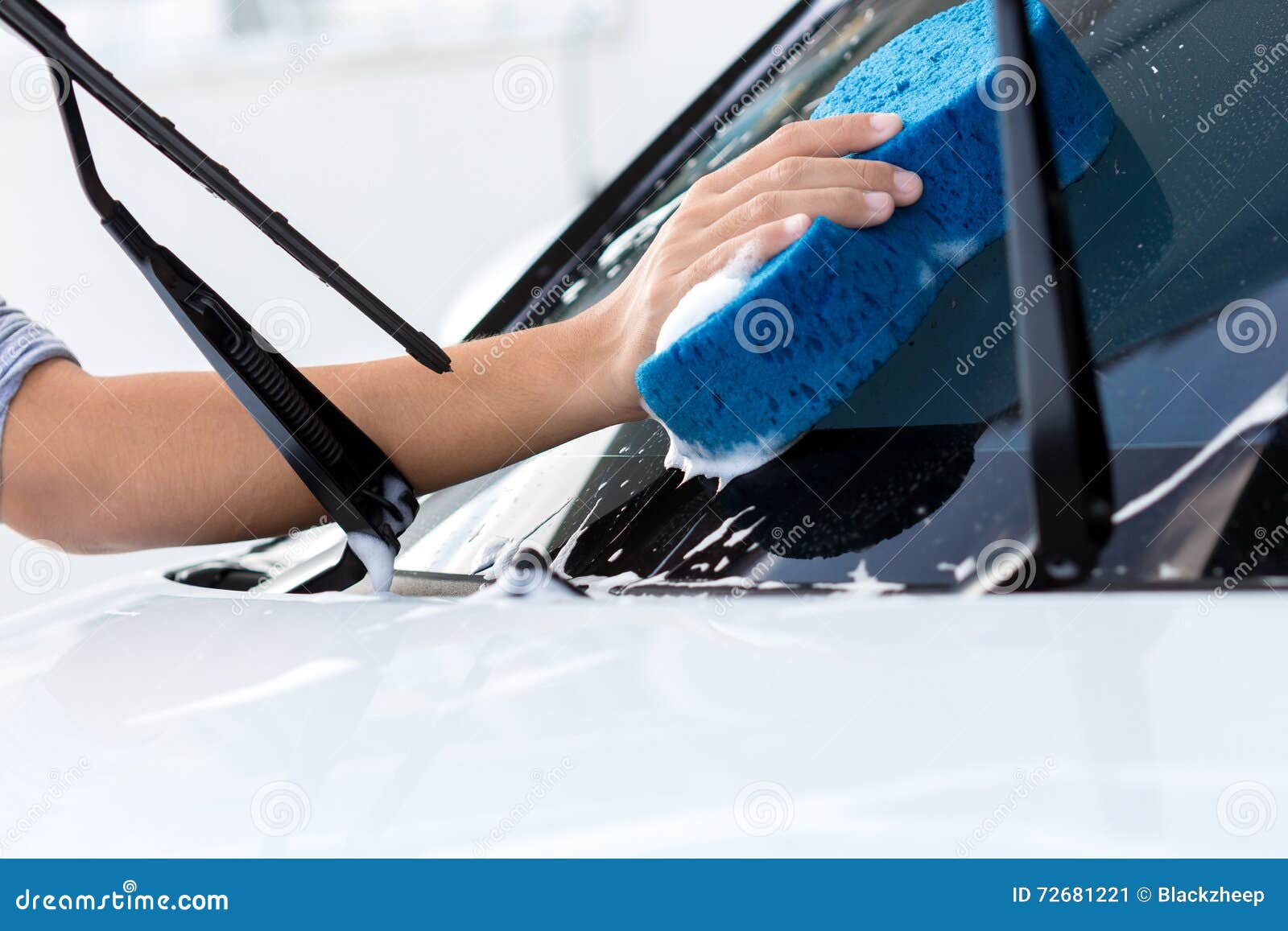 Closeup Hand Washing White Car Stock Image - Image of maintenance ...