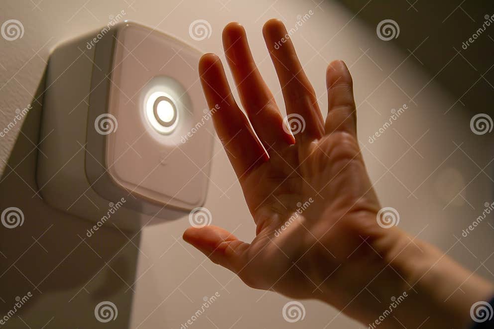 Closeup of a Hand Waving in Front of a Motion Sensor Light Stock ...
