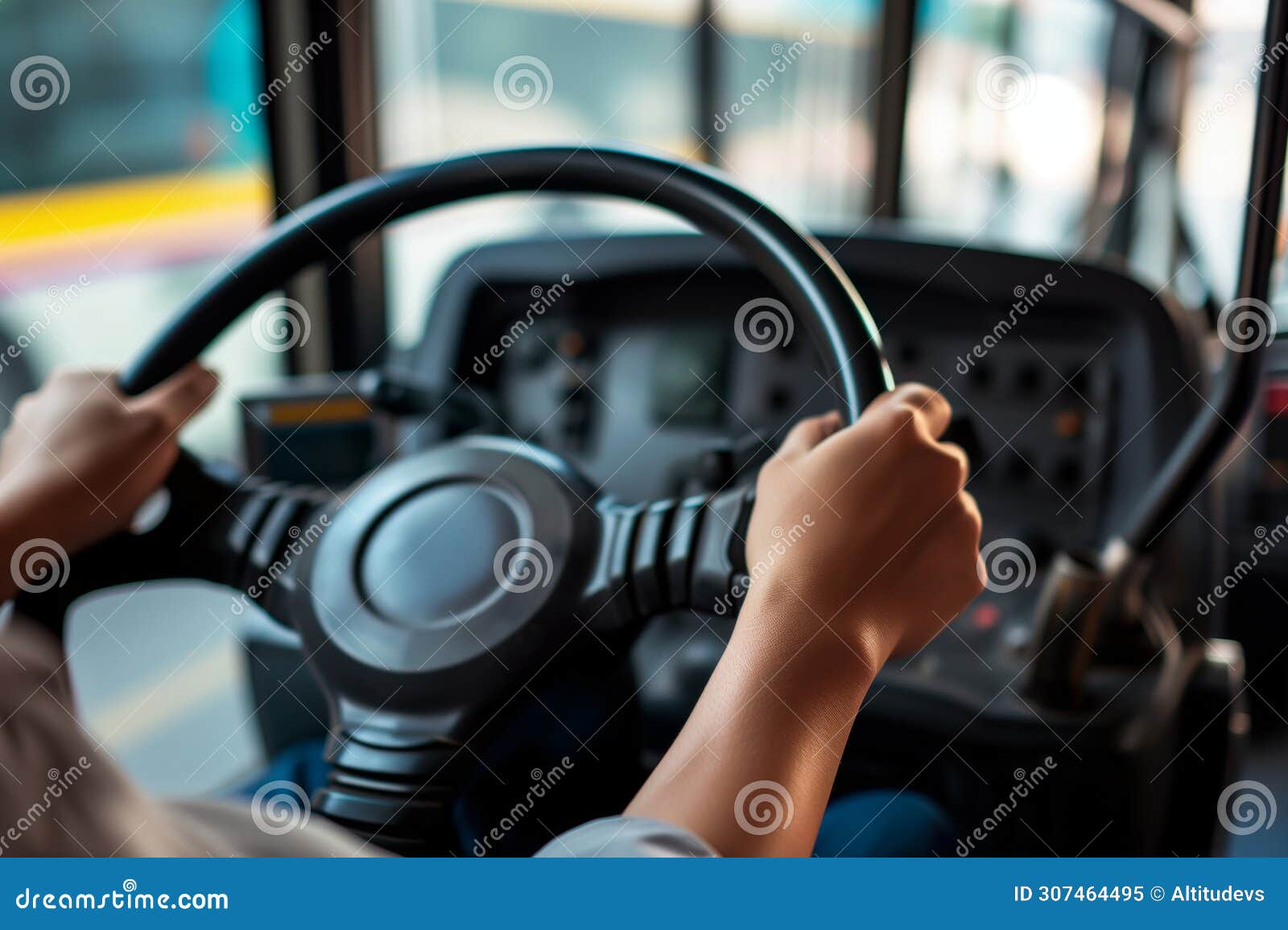 Closeup of Hands on a Bus Steering Mechanism Stock Image - Image of ...