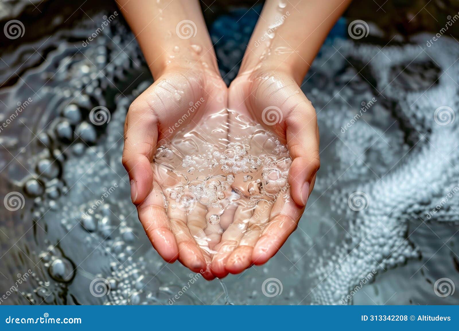 Closeup of Hands Cupping Fresh Spring Water, No Face Shown Stock ...