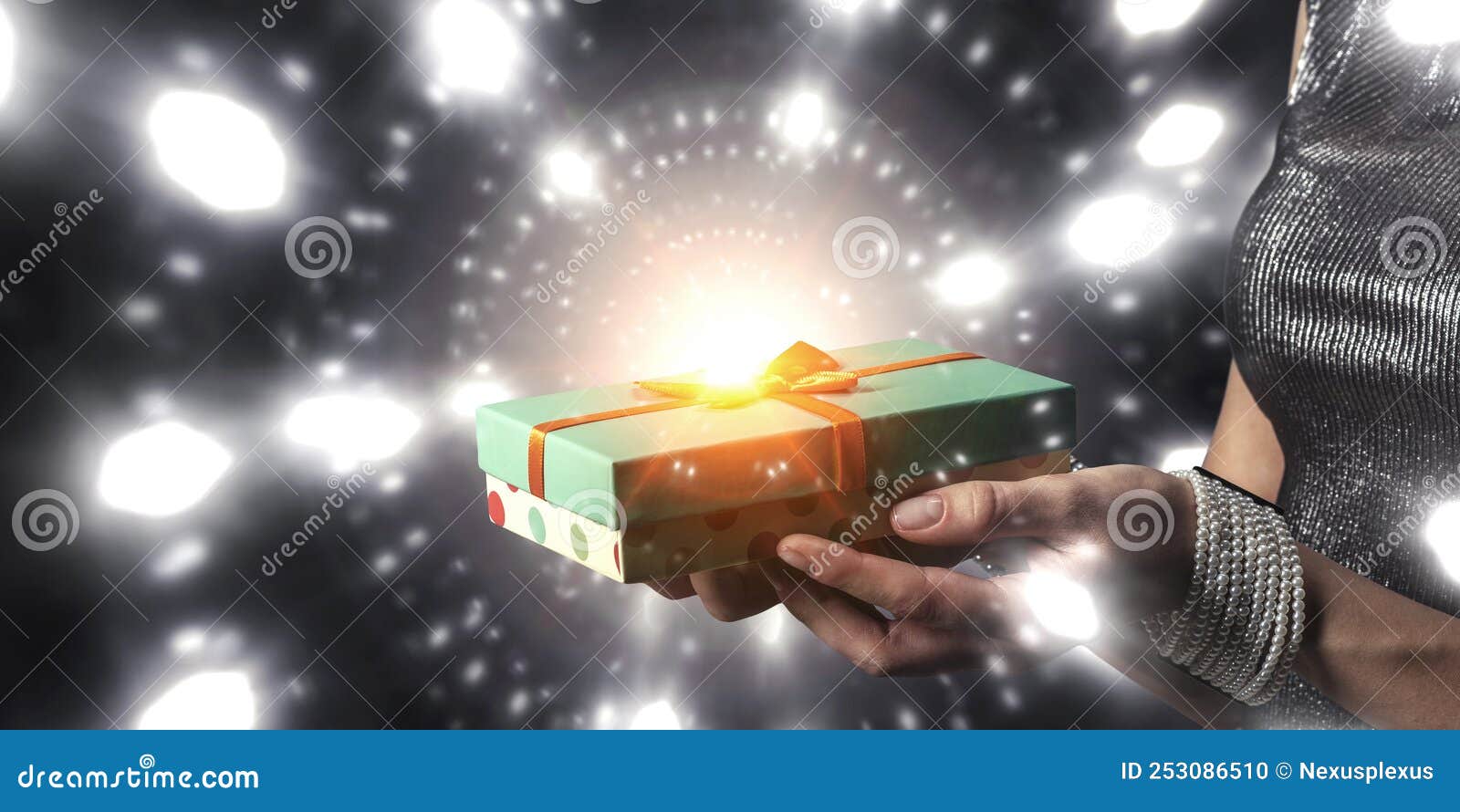 Closeup Hands Giving Surprise Gift Box Stock Photo - Image of package ...