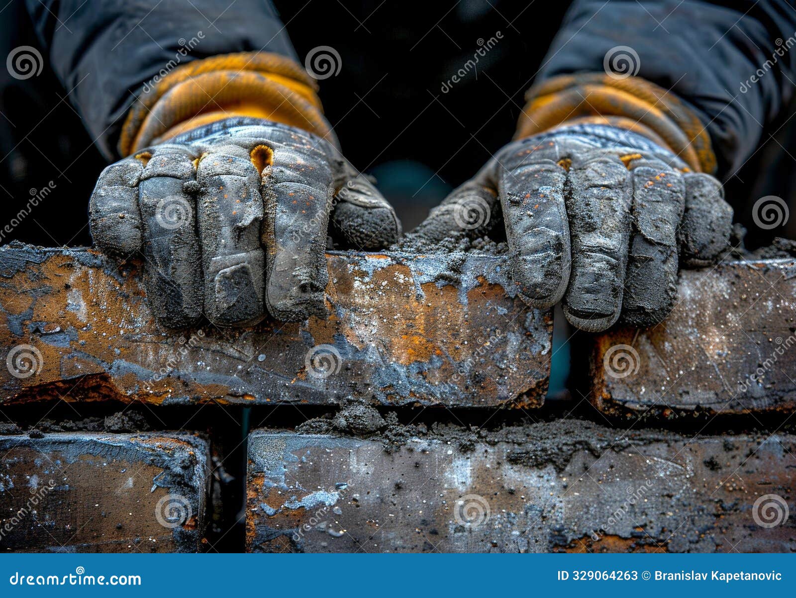 Closeup of Construction Workers Hands Placing a Brick during ...