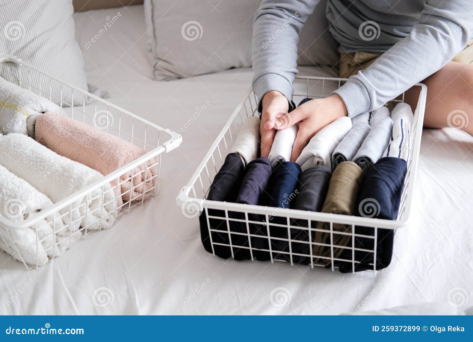 Closeup of Hands of an Man Tidy Up Things in Mesh Storage Containers ...