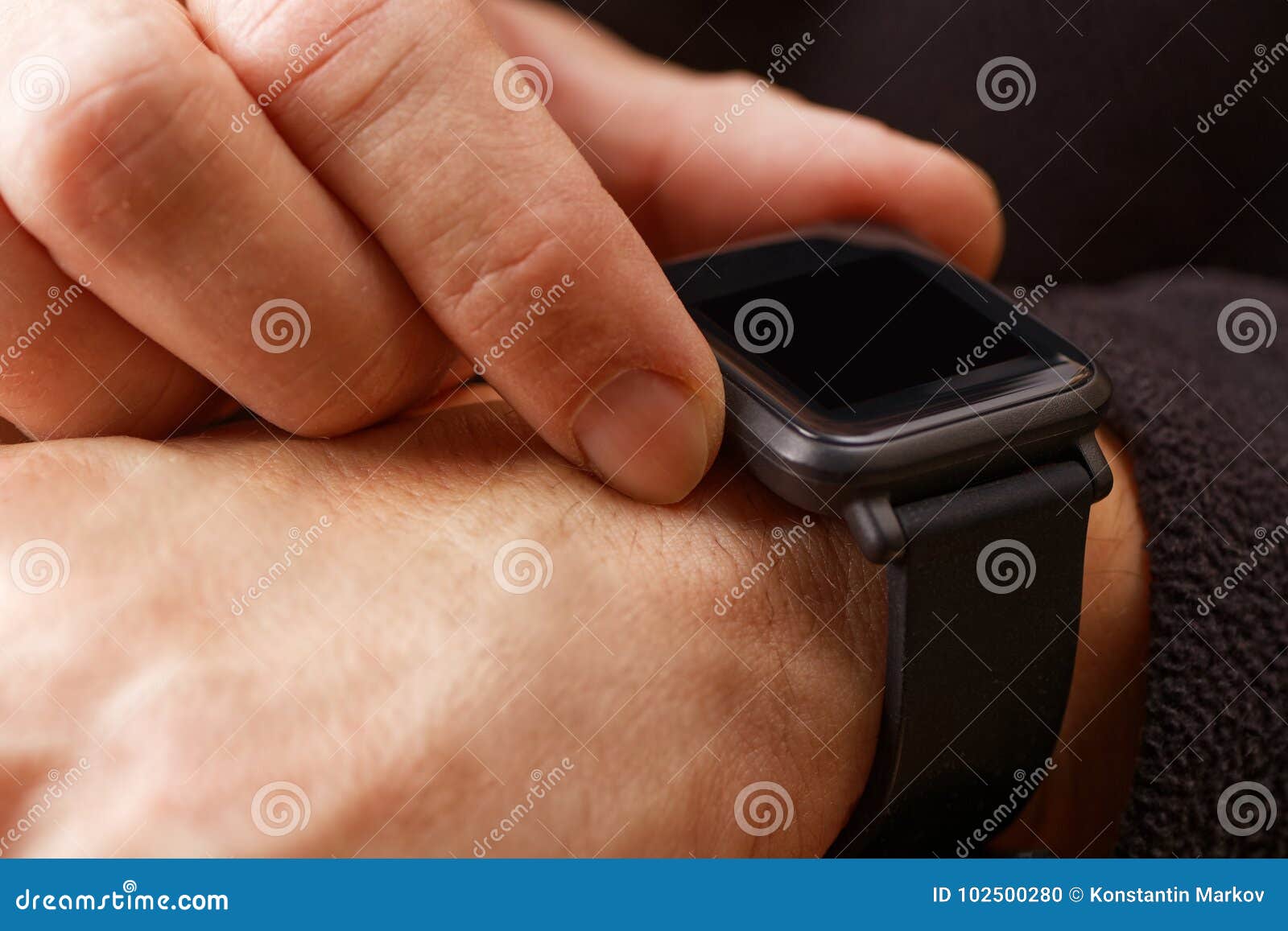 Closeup Hands of Man Using His Smartwatch Stock Photo - Image of male ...