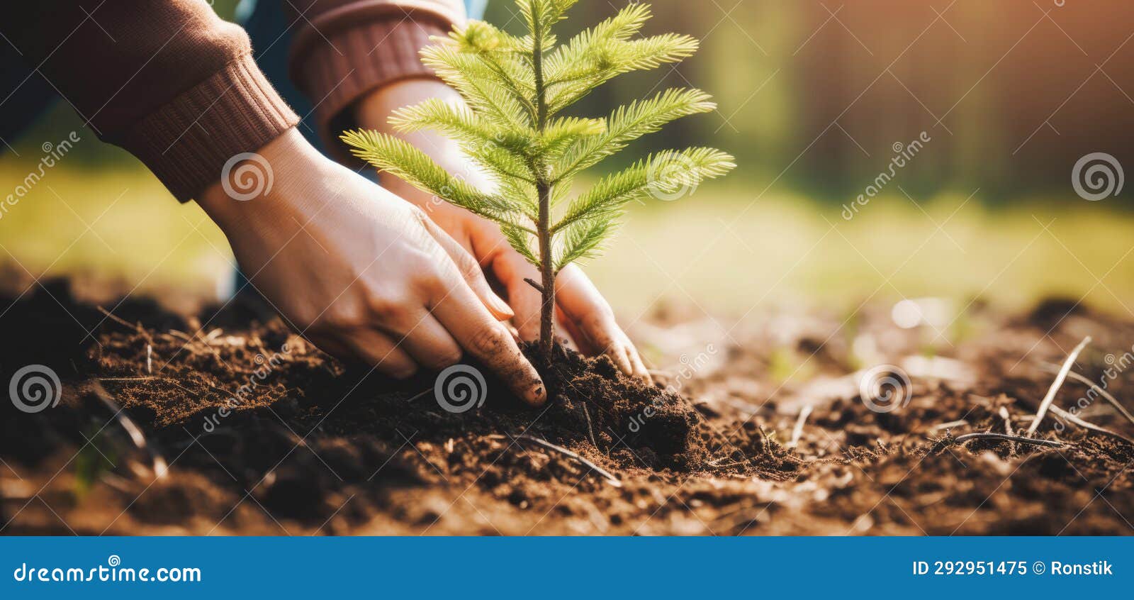 Closeup of Hands Planting Pine Tree Seedling in Forest Soil ...