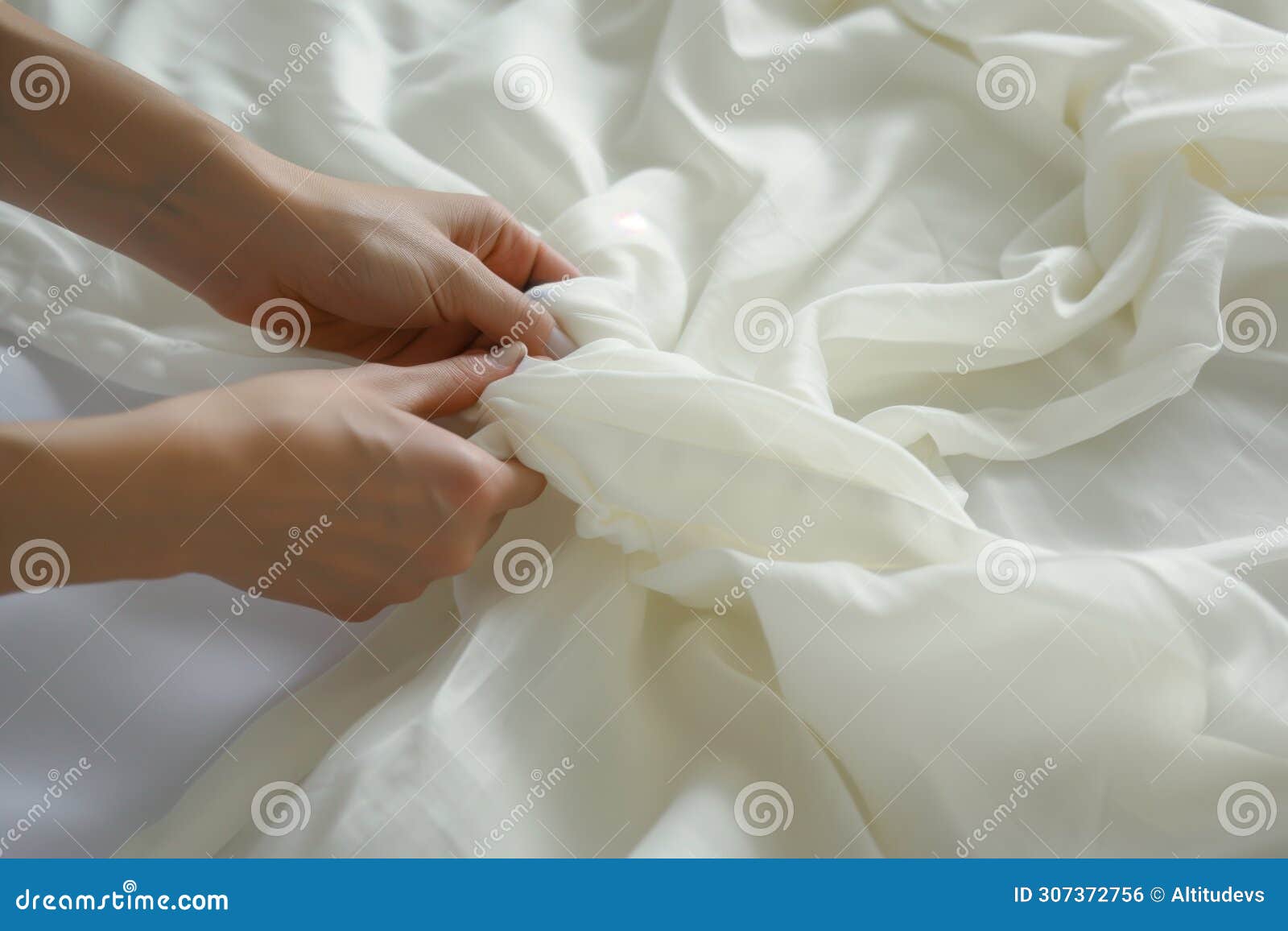 Closeup of Hands Pulling Back Crisp Egyptian Cotton Sheets Stock Photo ...