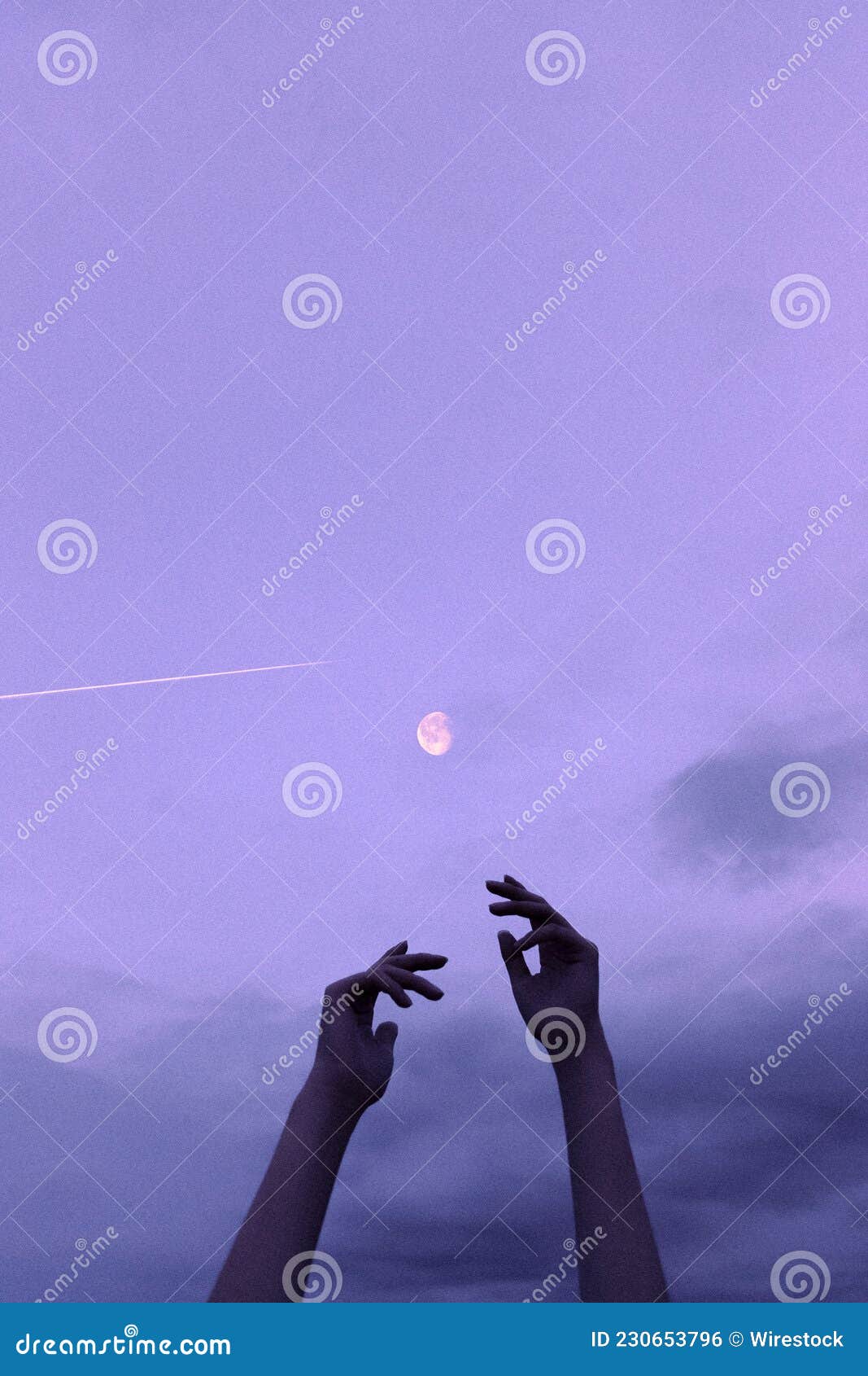 Closeup Of Hands Reaching To The Crescent Of The Moon On A Night Sky ...