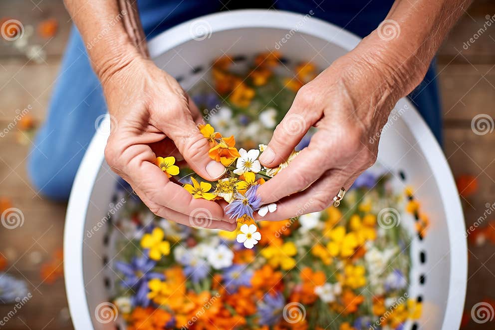 Closeup of Hands Sorting through a Bin of Mixed Wildflowers Stock Photo ...