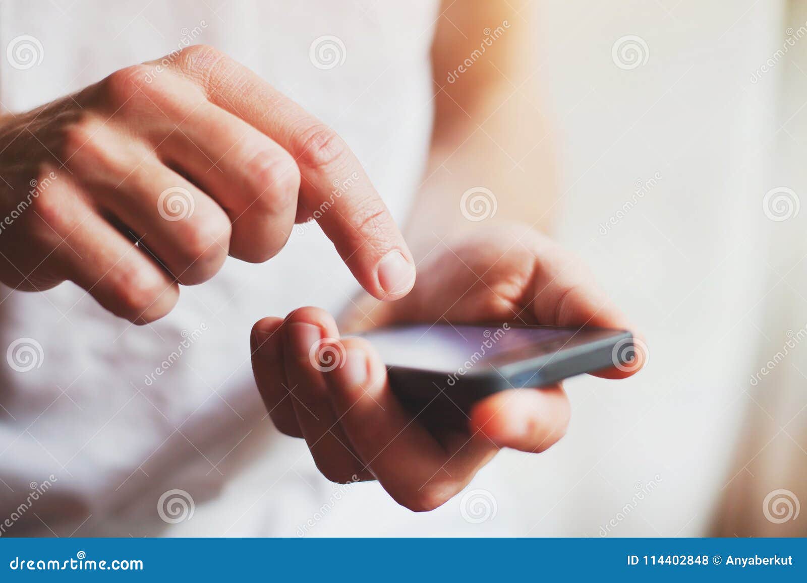 Closeup of Hands Using Mobile Application on Smartphone Stock Photo ...