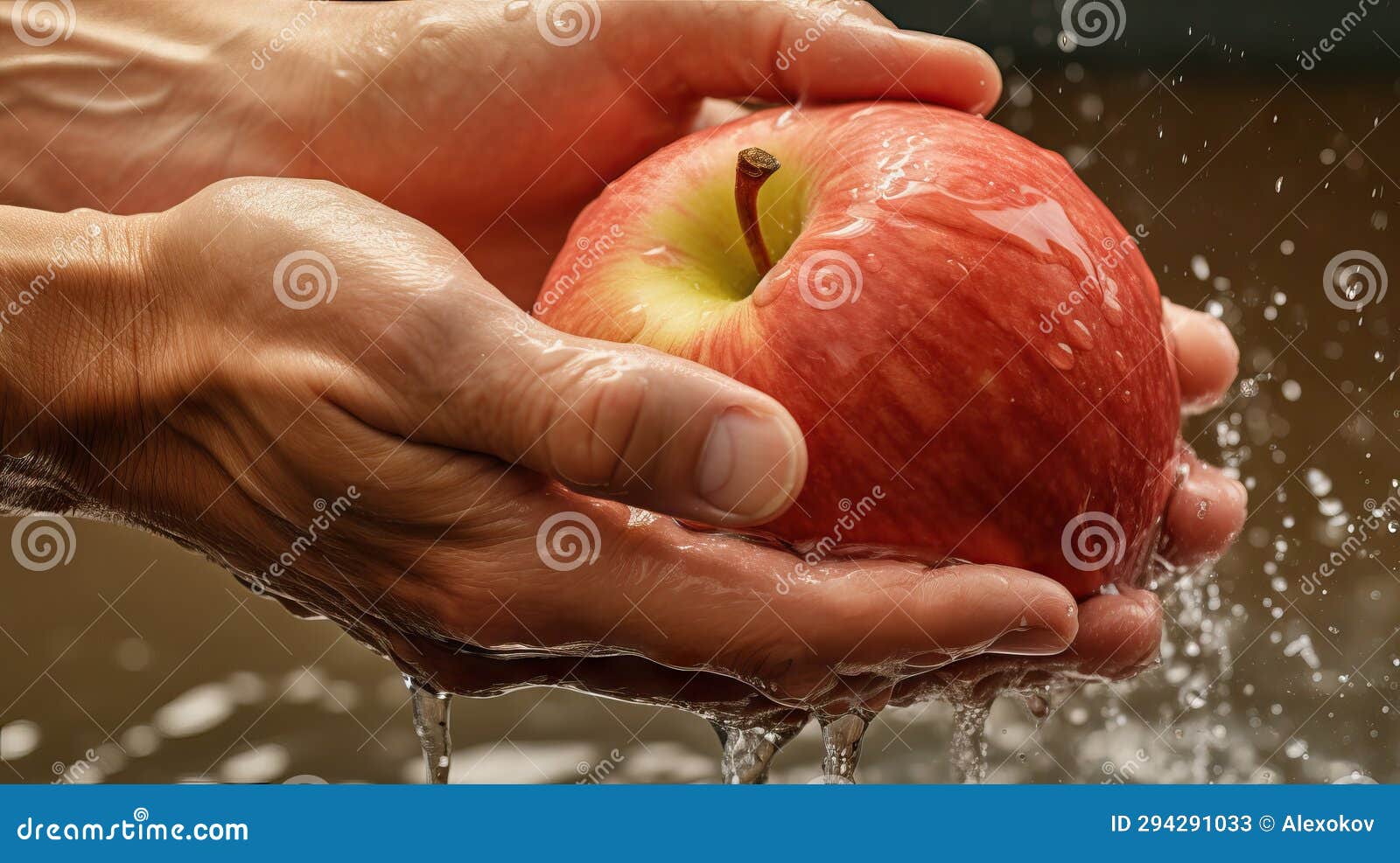 Closeup of Hands Washing an Apple AI Generated Stock Illustration ...