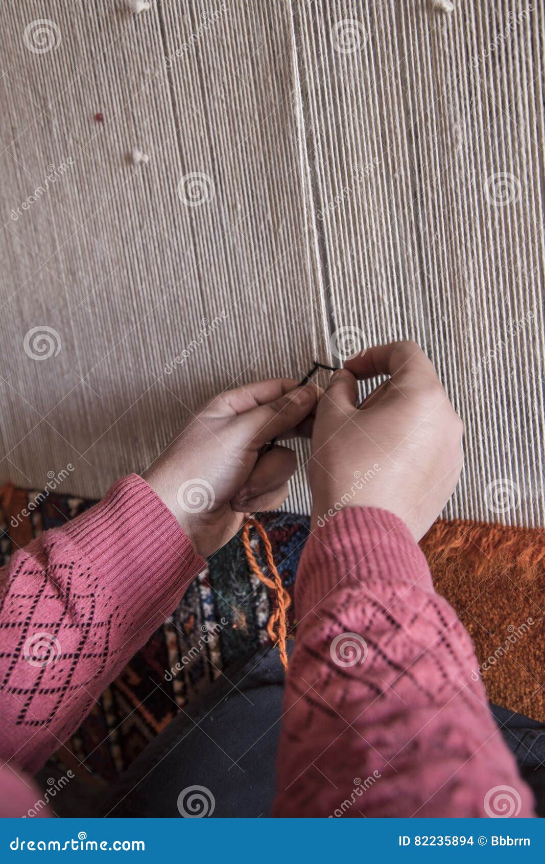 Closeup Hands Weaving Carpet Stock Photo - Image of craft, machine ...