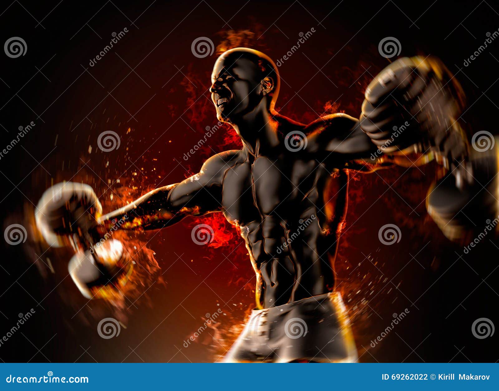 Shirtless Bodybuilder Stands Ready, Gripping A Heavy Battle Rope With A ...