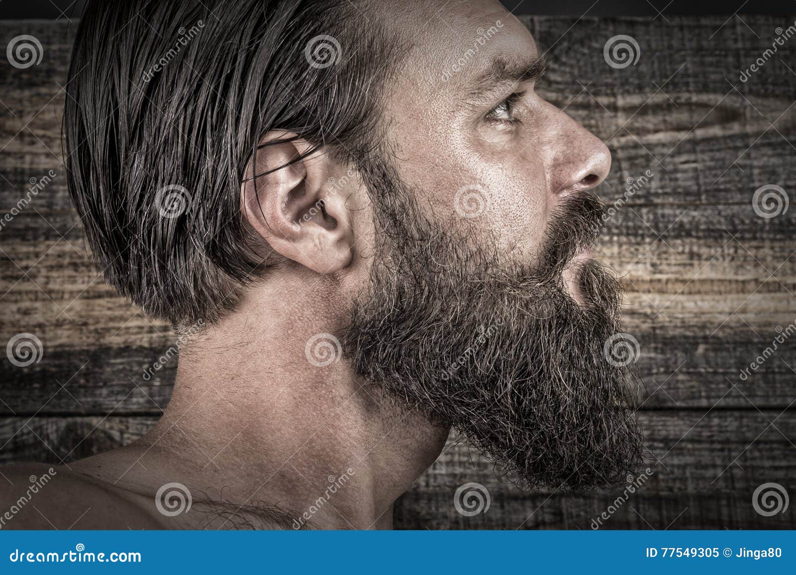 Closeup of a Handsome Young Man with Retro Look, Side View Stock Image ...