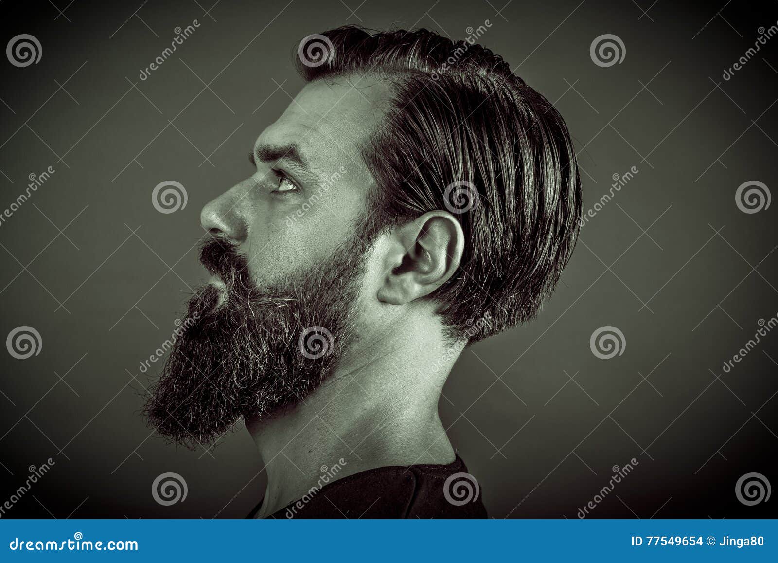 Closeup of a Handsome Young Man with Retro Look, Side View. Stock Photo ...