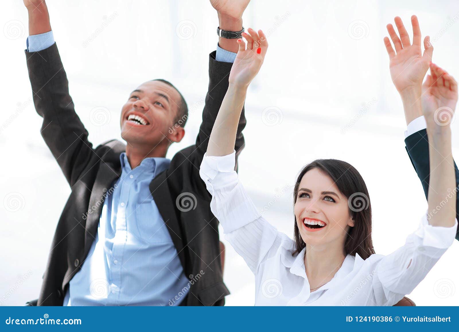 Happy Business Colleagues on the Background of the Office. Stock Photo ...