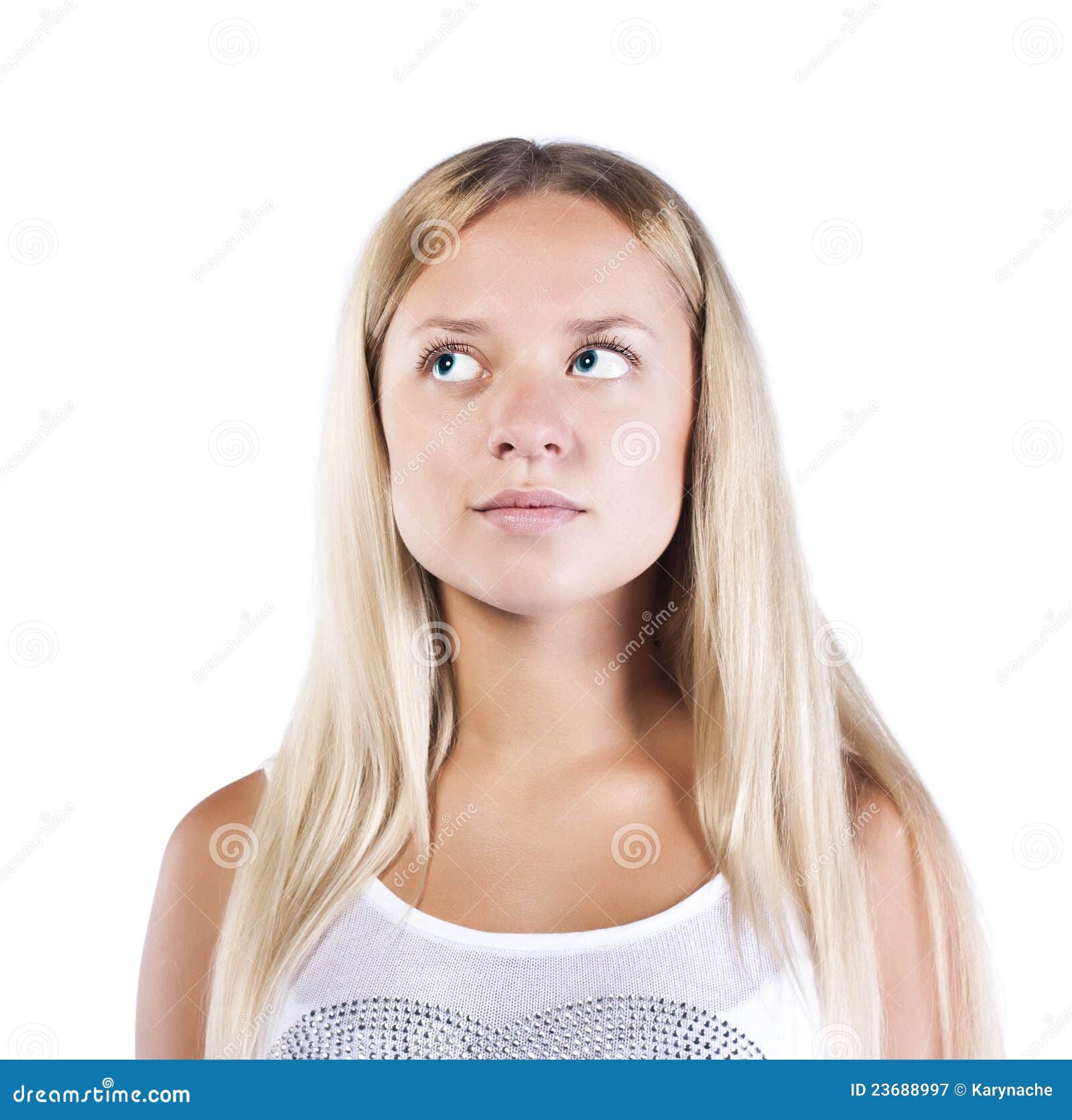 Closeup of a Happy Young Woman Looking Up Stock Image - Image of ...