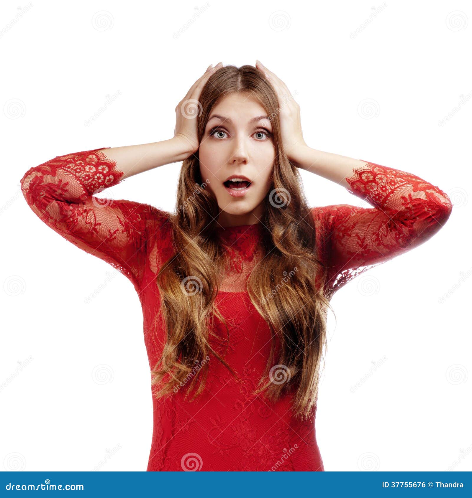 Closeup of a Happy Young Woman Surprised Stock Photo - Image of hand ...