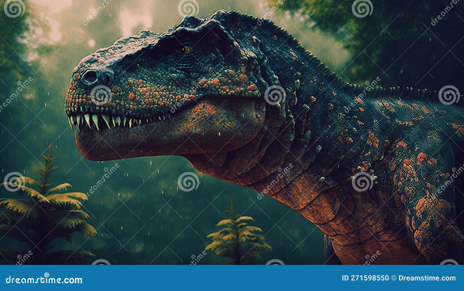Closeup on Head with Sharp Teeth of Carnivorous Dinosaur. Prehistoric ...