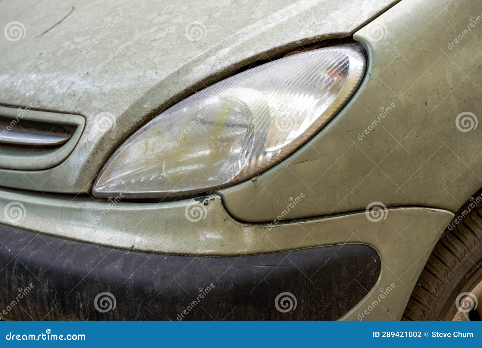 Closeup of Headlights of an Abandoned Car Stock Photo - Image of ...