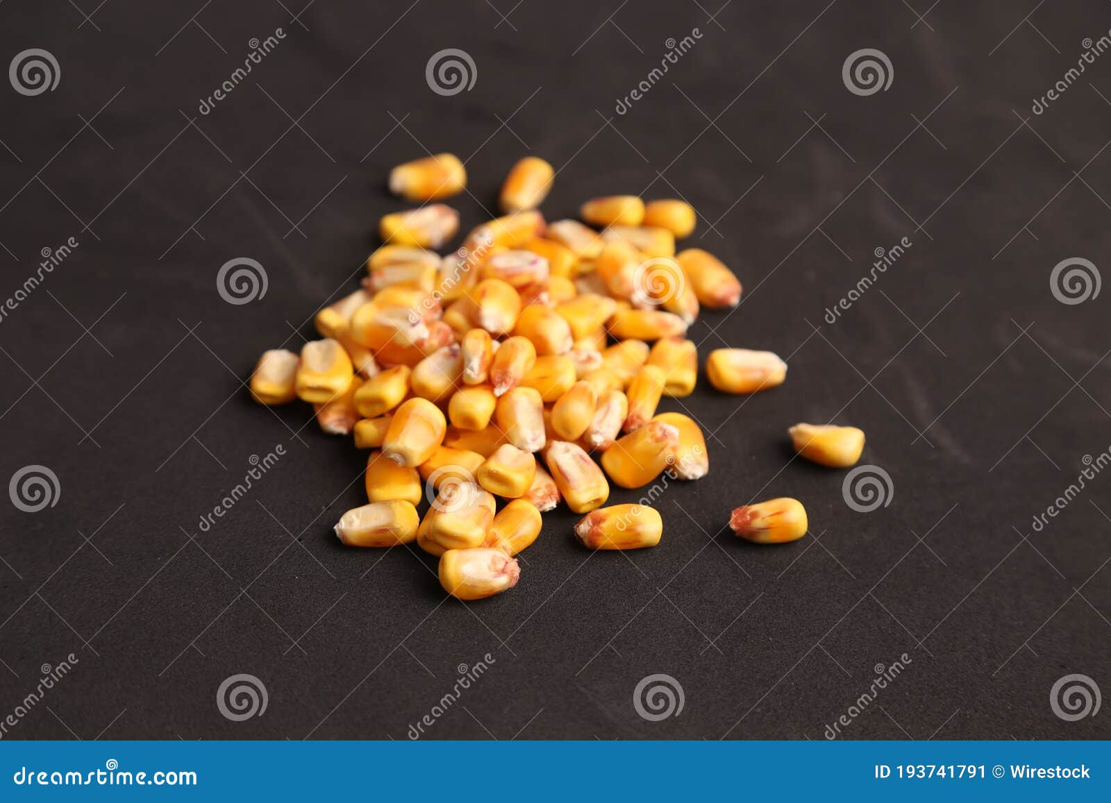 Closeup of a Heap of Corn Grain Isolated on a Black Background Stock ...