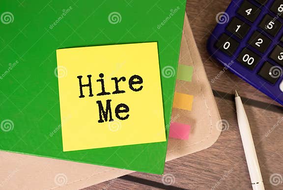 Closeup of Hire Me Sticky Note Message on Laptop Stock Photo - Image of ...