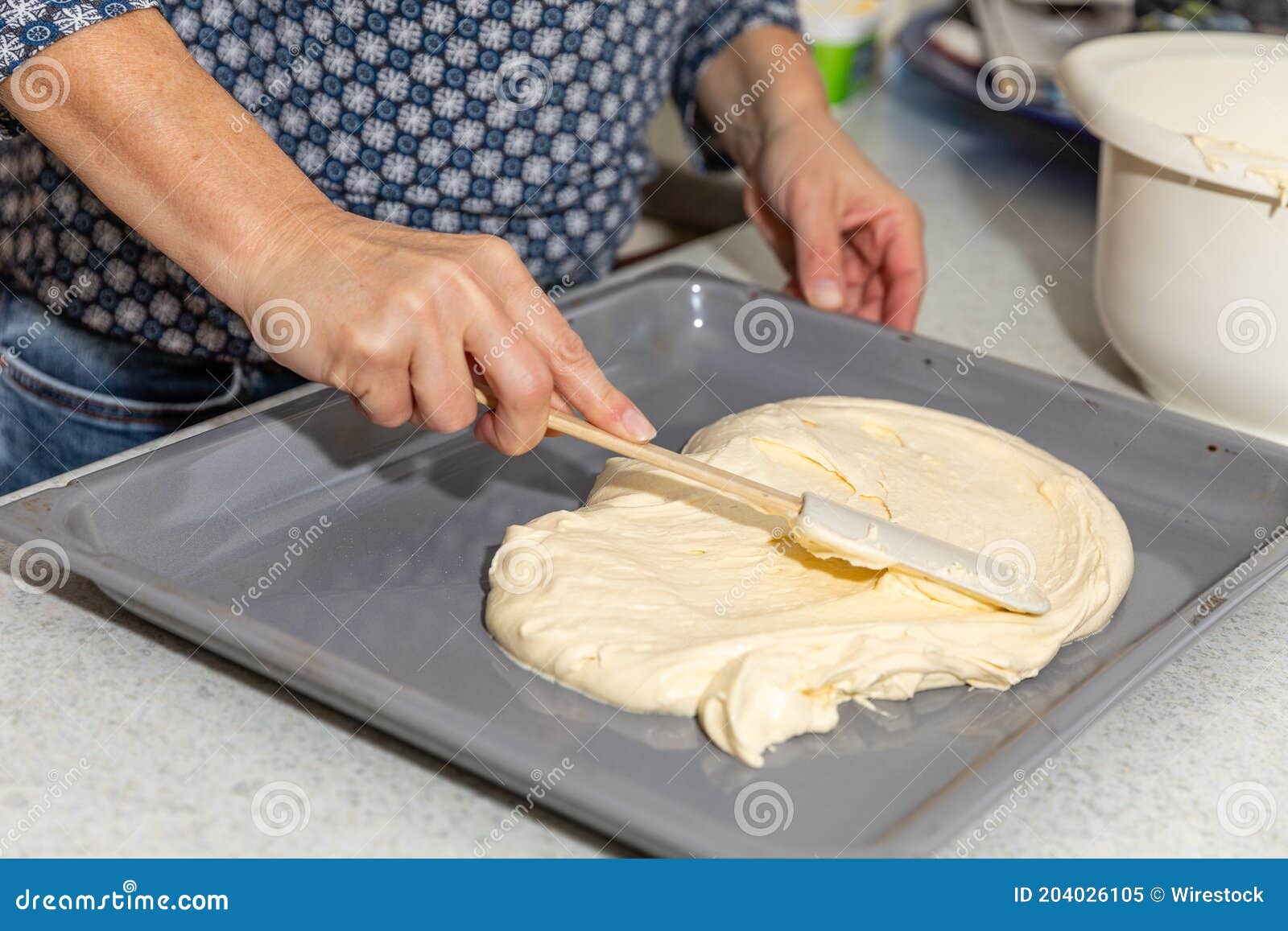 Closeup of a Home Bake Spreading Batter on a Square Baking Pan Stock ...