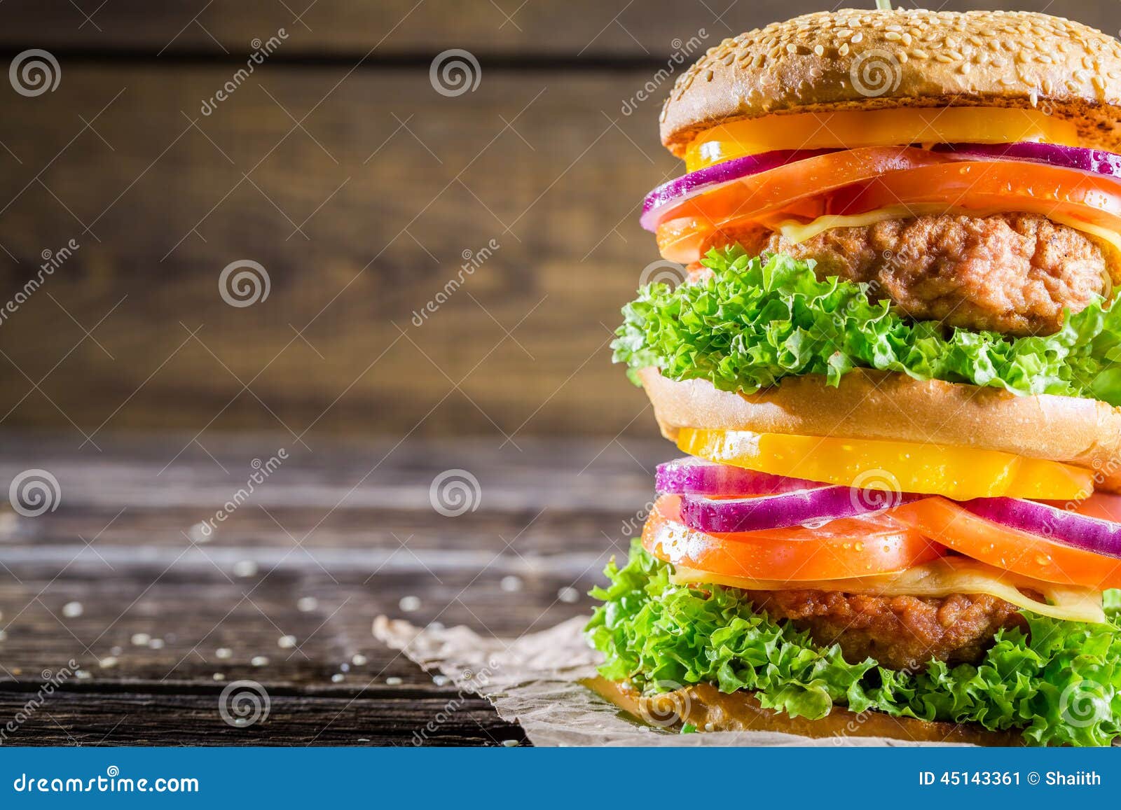 Closeup of Homemade Double-decker Burger Stock Image - Image of cooking ...