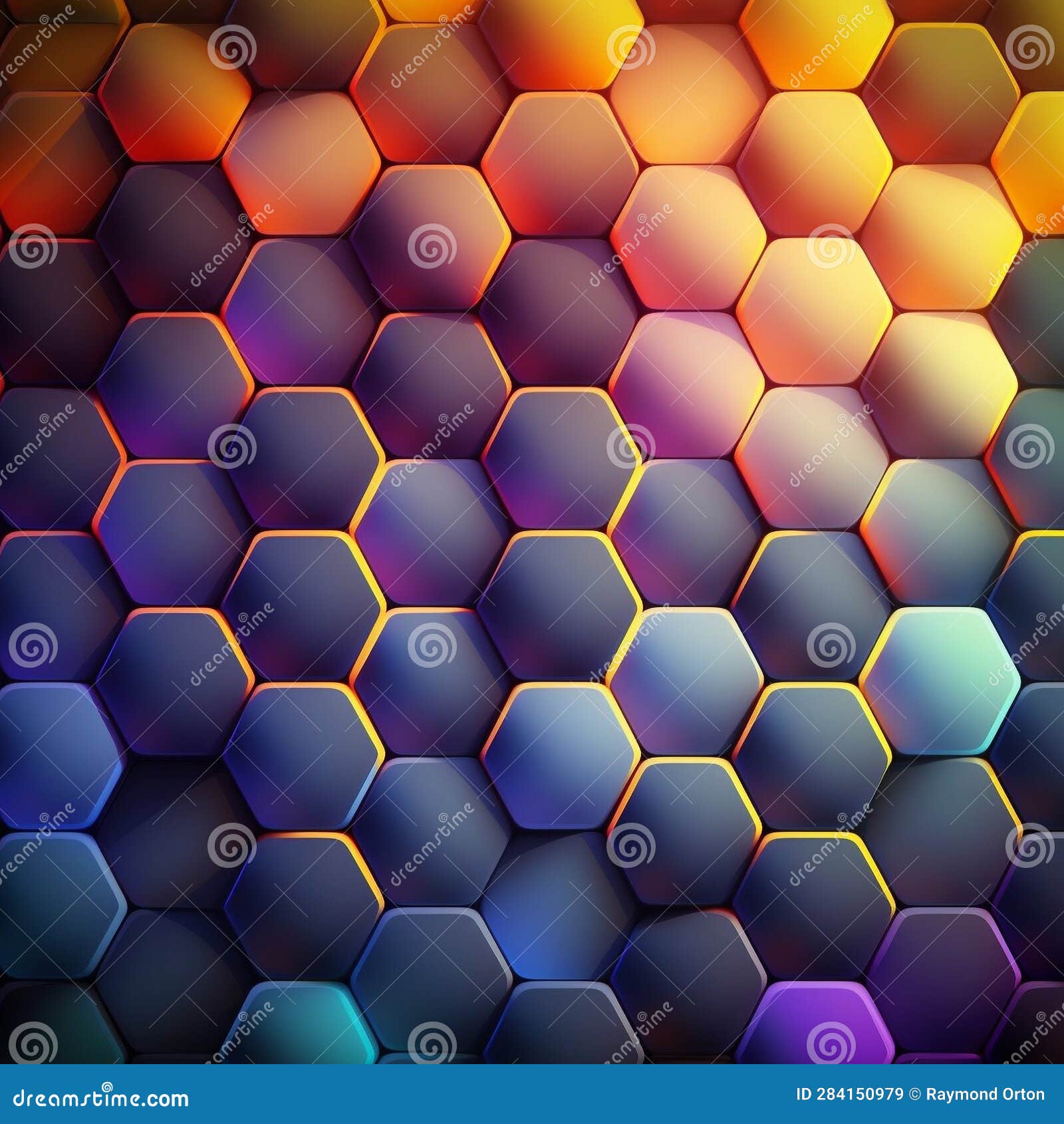 Closeup Honeycomb Grid Texture With Multi Coloured Neon Light. Red And ...