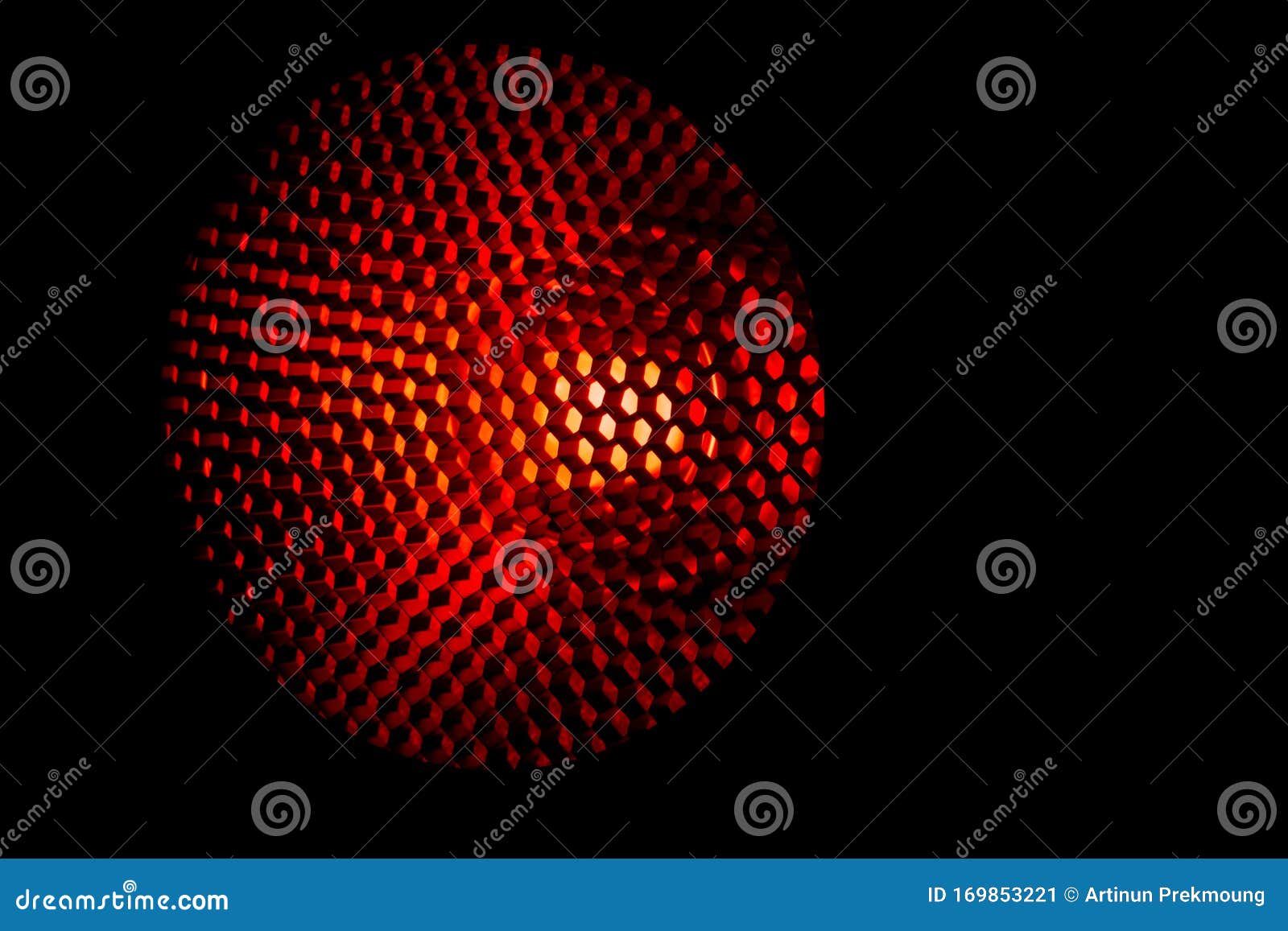 Closeup Honeycomb Grid Texture With Red Light. Red And Dark Metal ...