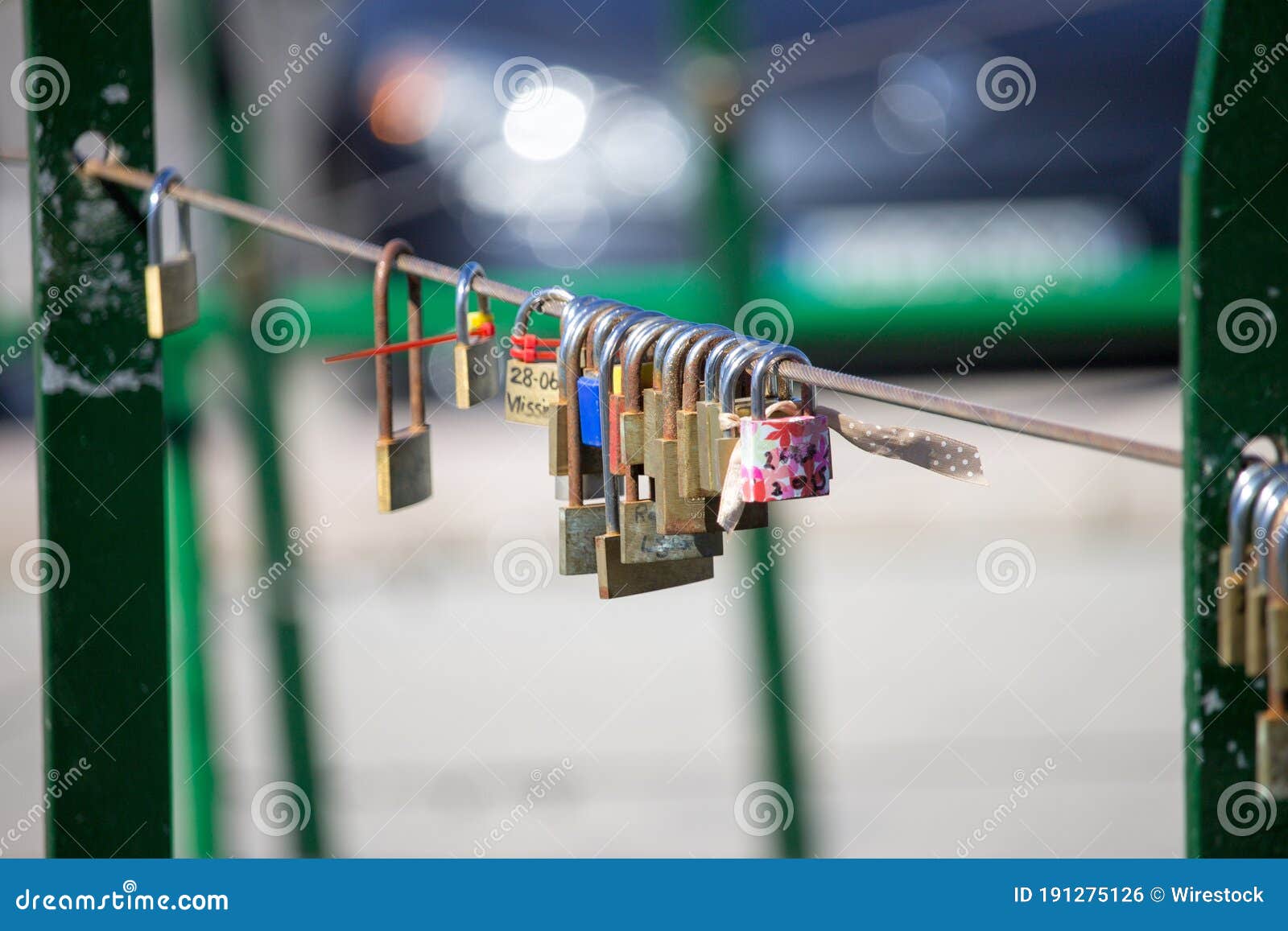 Closeup Hot of Hanging Metal Locks on a Metal Railing Stock Photo ...
