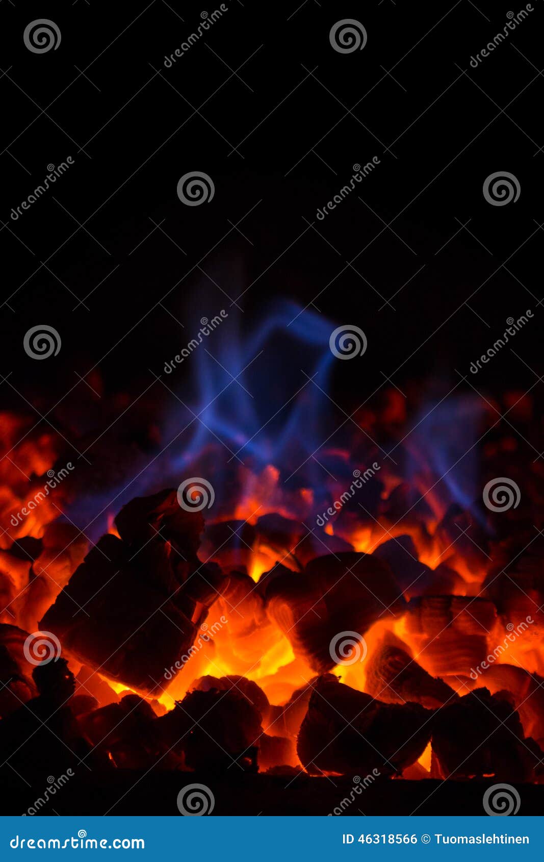 Closeup of Hot Red Embers and Blue Flame in Fireplace Stock Photo ...
