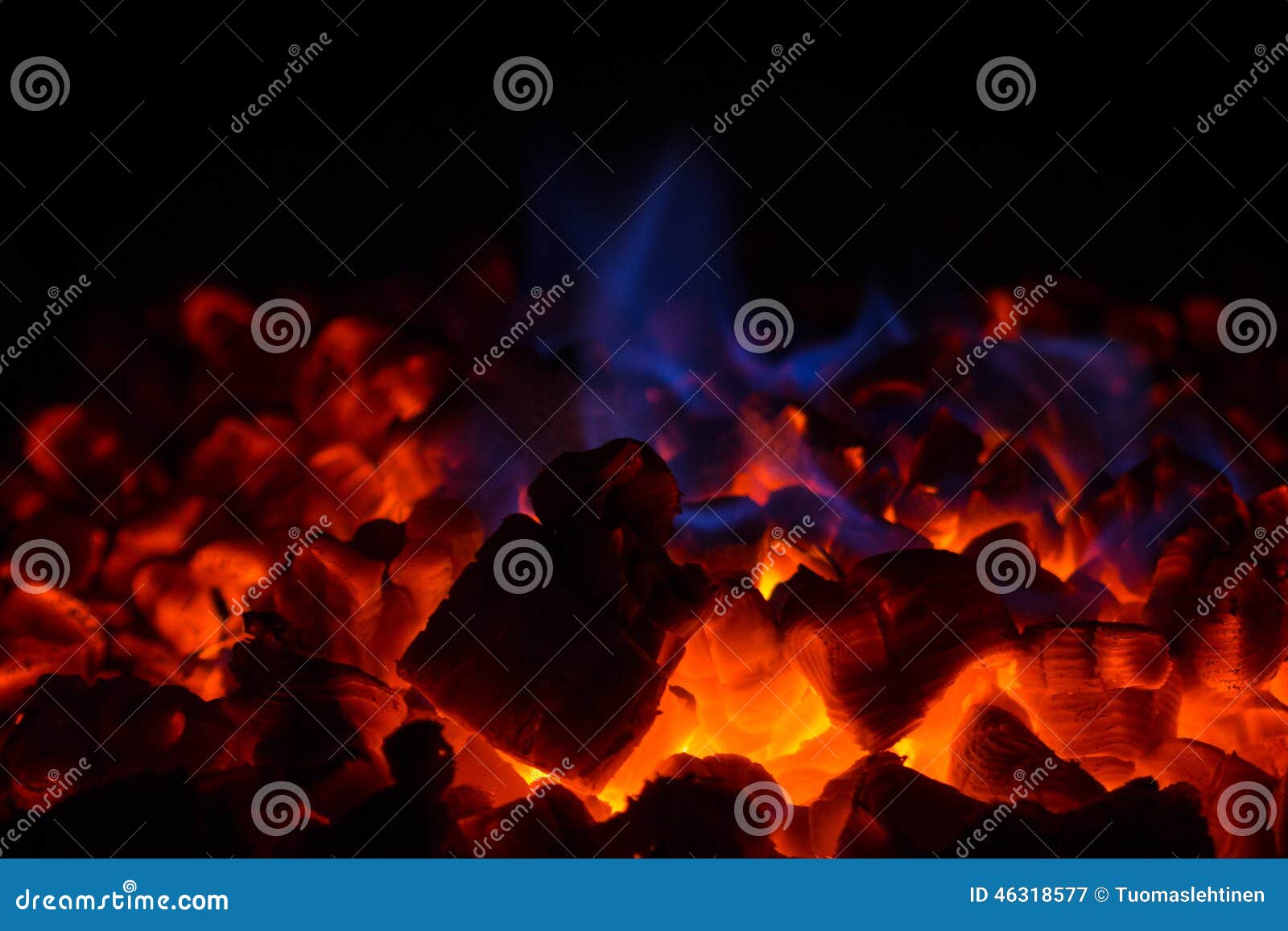 Closeup of Hot Red Embers and Blue Flame in Fireplace Stock Image ...