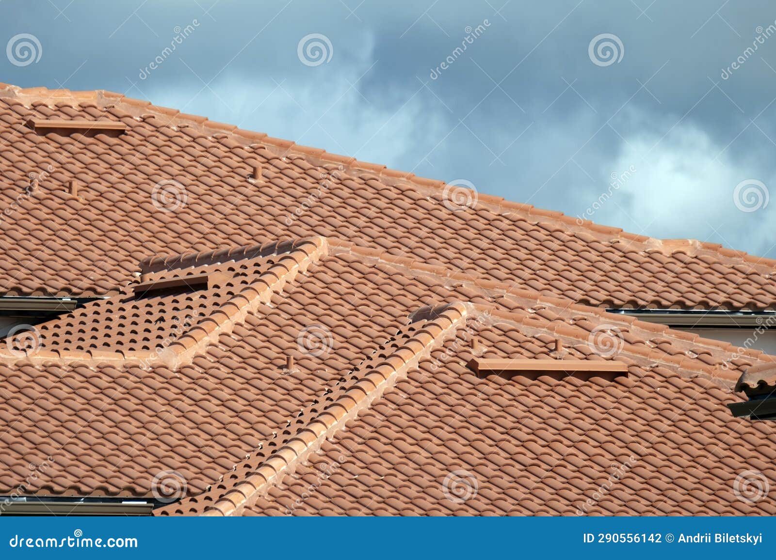 Closeup of House Rooftop Covered with Ceramic Shingles. Tiled Covering ...