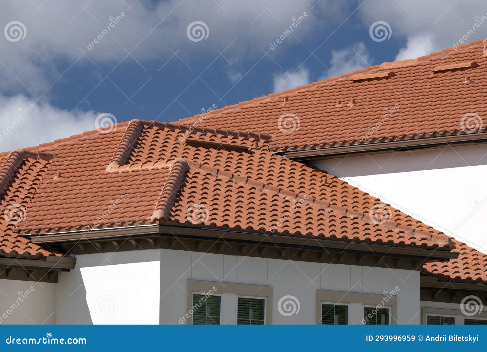 Closeup of House Rooftop Covered with Ceramic Shingles. Tiled Covering ...
