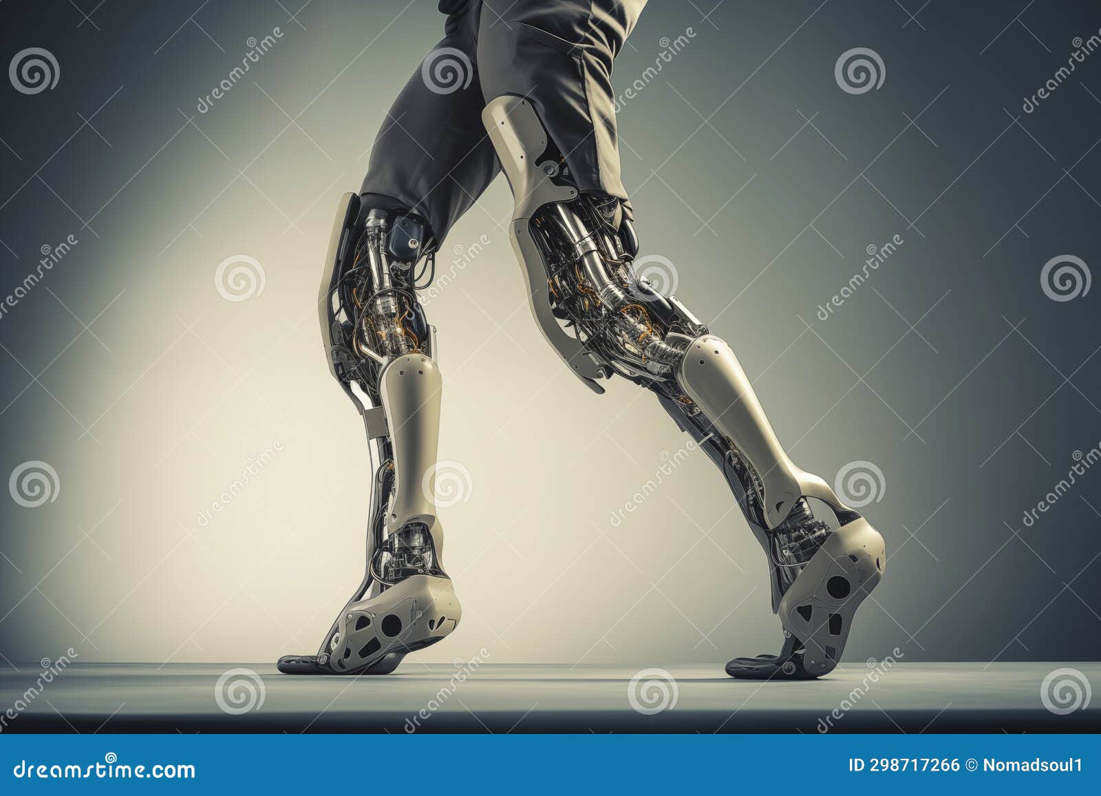 Closeup Human Bionic Prosthetic Legs with Metallic Components ...
