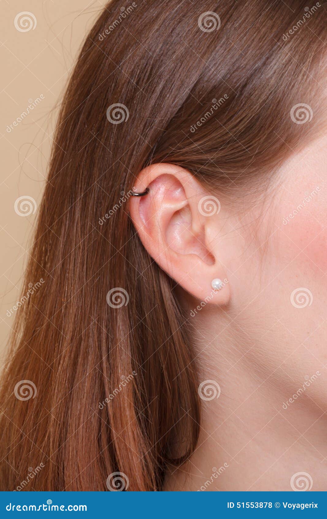 Closeup Human Ear with Earrings Stock Photo - Image of profile ...