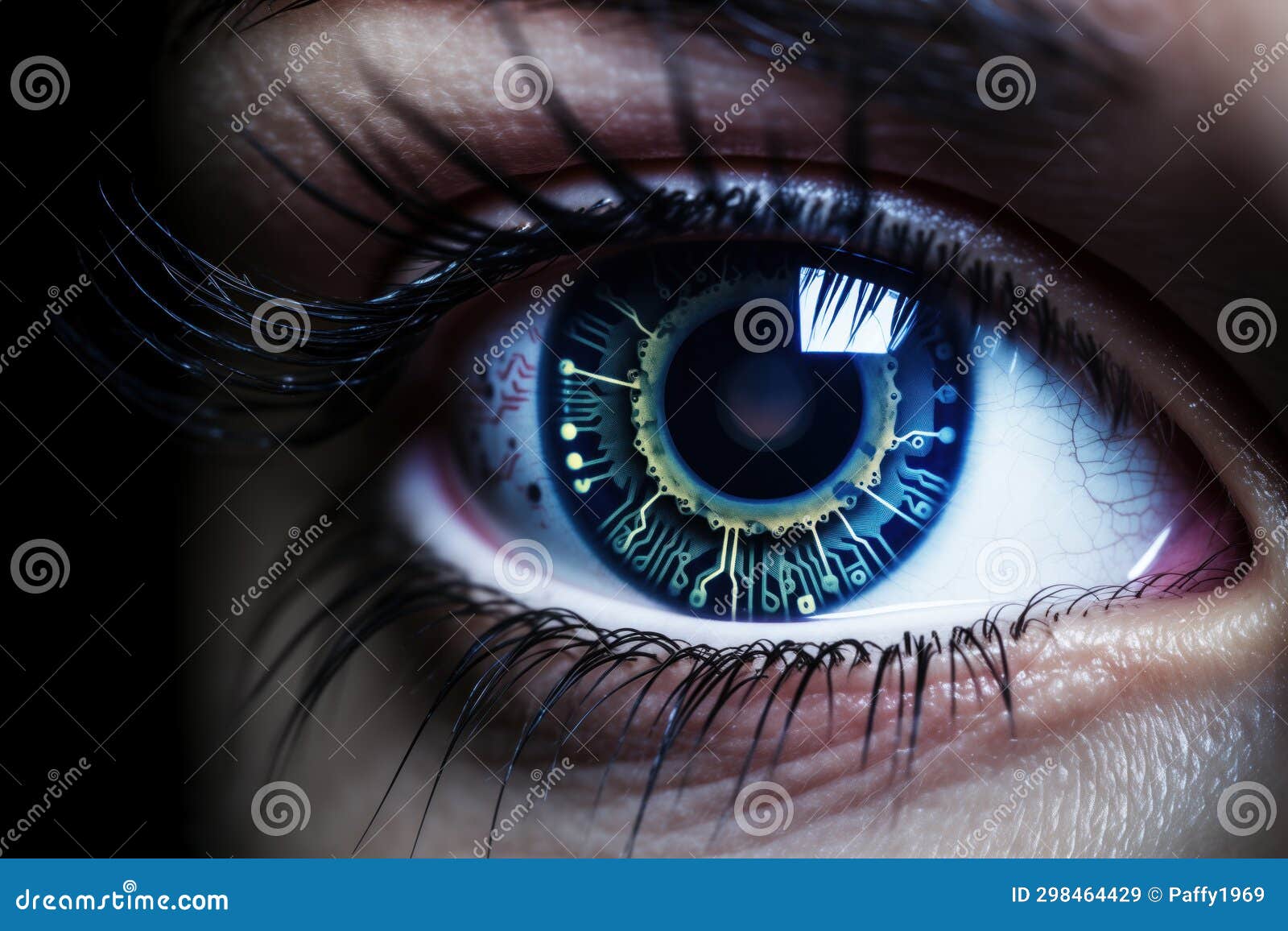 Closeup of Human Eye with Digital Chip Iris Stock Image - Image of ...