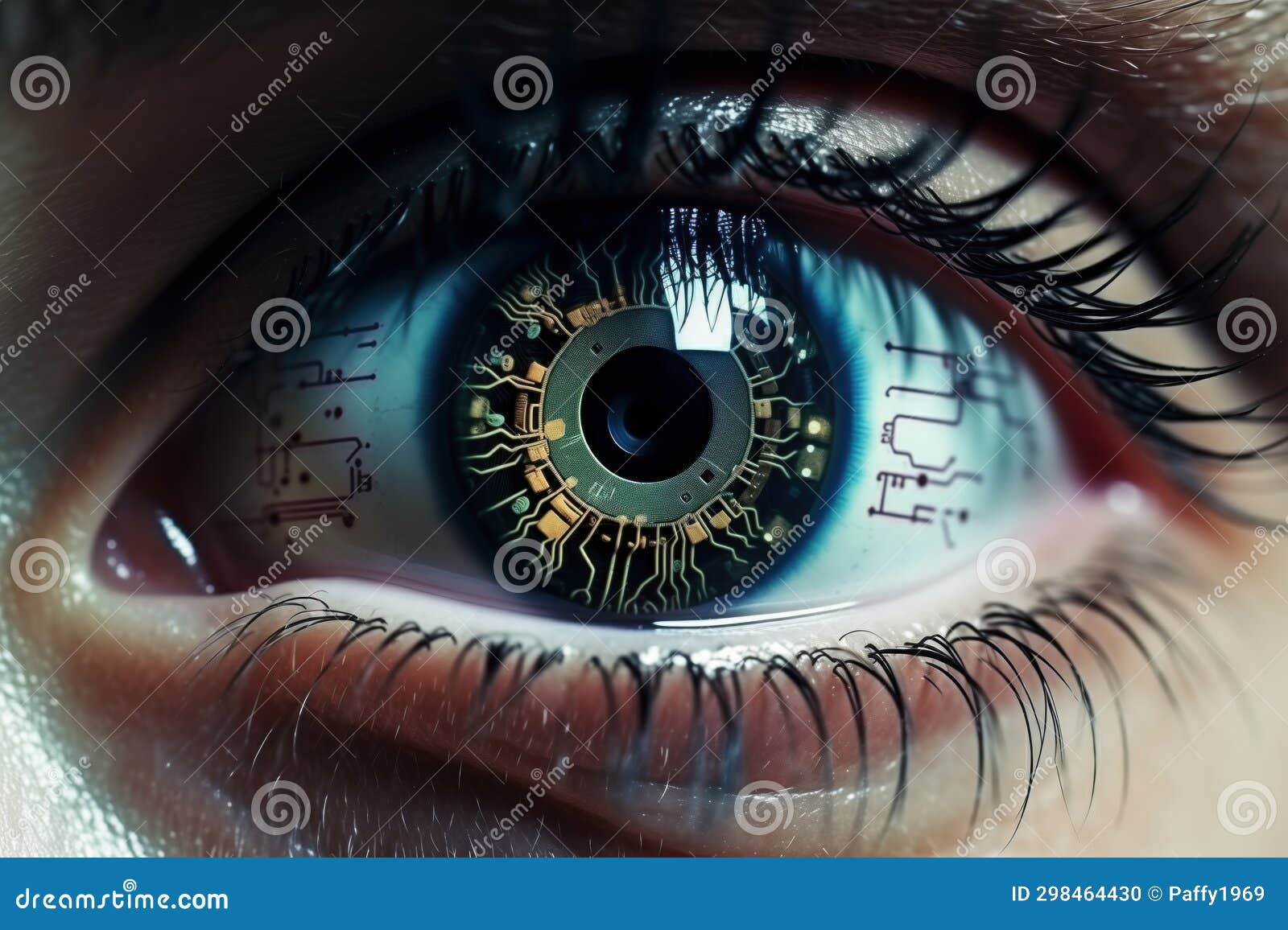 Closeup of Human Eye with Digital Chip Iris Stock Photo - Image of ...
