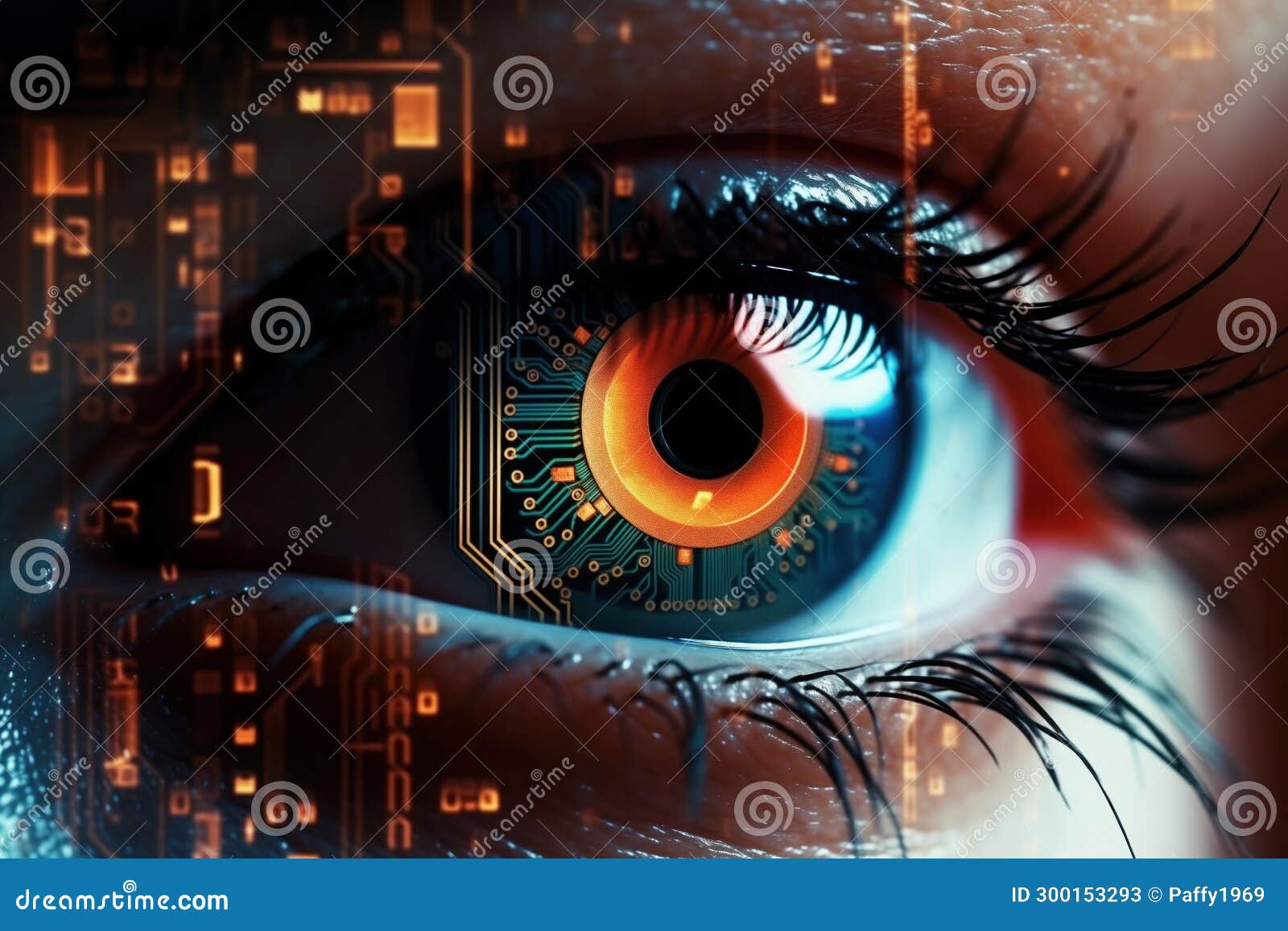 Closeup of Human Eye with Digital Chip Iris Stock Image - Image of ...